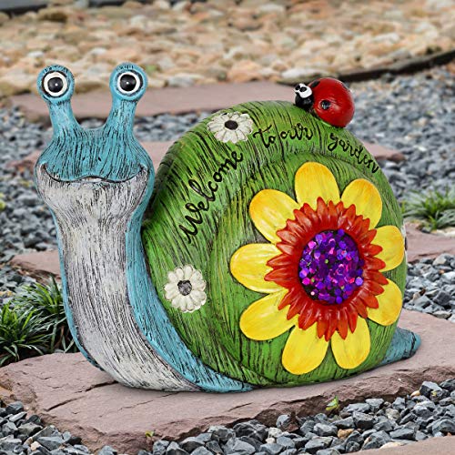 Exhart Colorful Snail Statue w/Welcome & Flower, Durable and Cute Resin Garden Décor, 10"x5.0"x8.5"