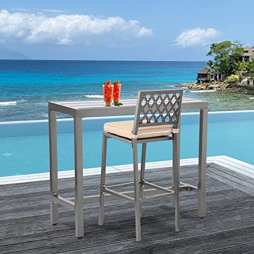 ONLYCTR Outdoor Bar Table, Patio Counter Height Bar Table, 55" Rectangle Bar Table for Patio, Garden, Yard, Balcony, Poolside (Grey, 55inch-Length)