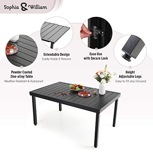 Sophia & William Patio Dining Set 9 Piece Expandable Outdoor Table Furniture Set with 8 Swivel Dining Metal Chairs and 1 Rectangular Expanding Dining Table for Garden Deck Backyard