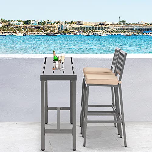 ONLYCTR Outdoor Bar Table, Patio Counter Height Bar Table, 55" Rectangle Bar Table for Patio, Garden, Yard, Balcony, Poolside (Grey, 55inch-Length)