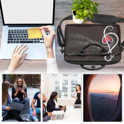 Music Notes Laptop Computer Bag Waterproof Shoulder Messenger Bag 13-15 inch Durable Laptop Tote Bag with Shoulder Strap Handle Lightweight Crossbody Briefcase