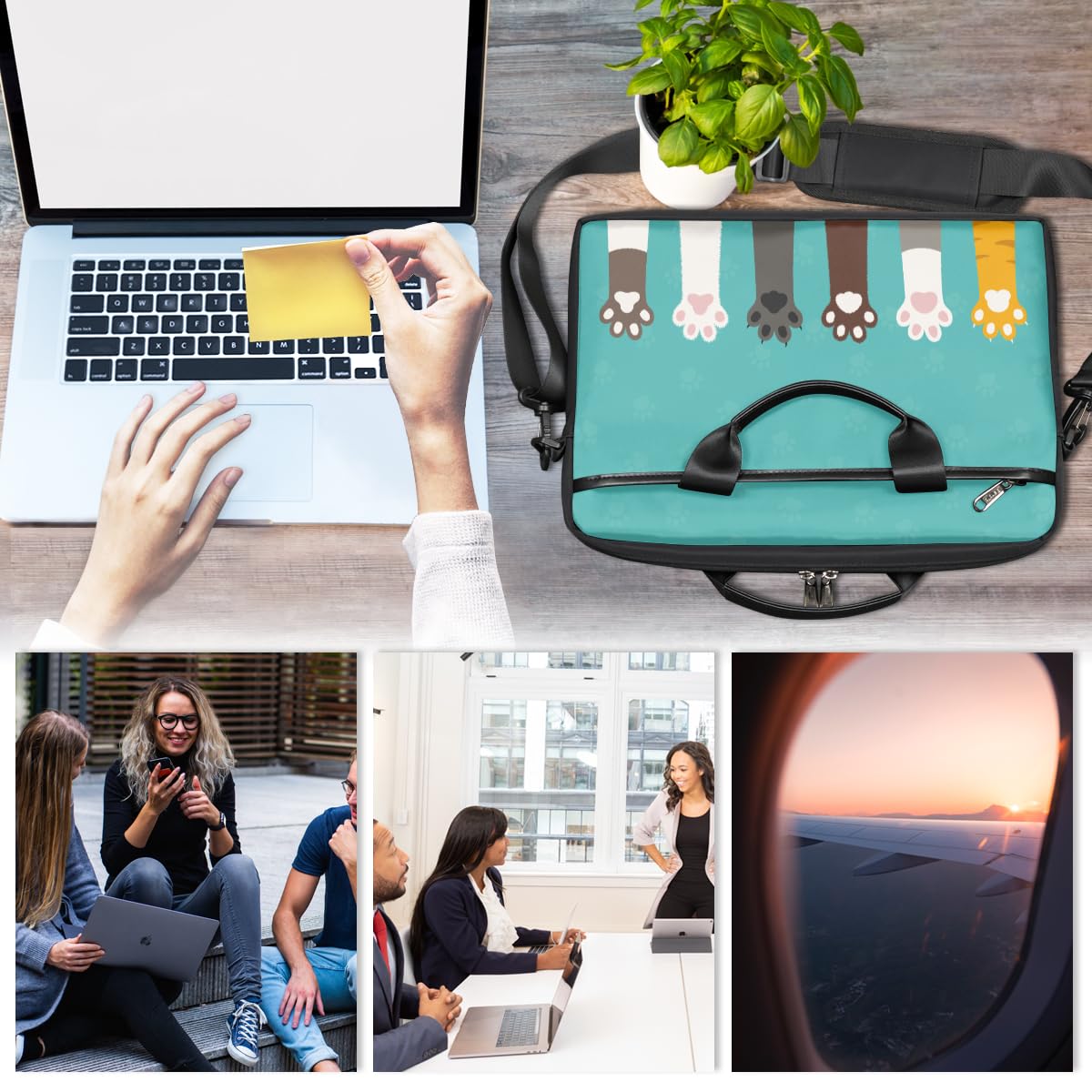 Cat Paws Laptop Computer Bag Waterproof Shoulder Messenger Bag 13-15 inch Durable Laptop Tote Bag with Shoulder Strap Handle Lightweight Crossbody Briefcase