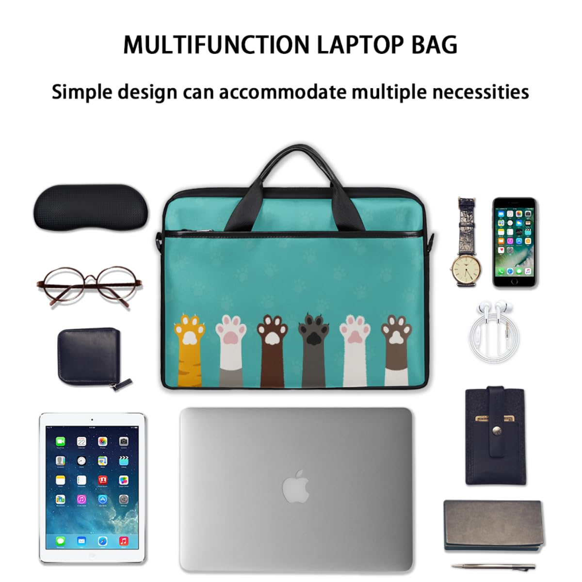 Cat Paws Laptop Computer Bag Waterproof Shoulder Messenger Bag 13-15 inch Durable Laptop Tote Bag with Shoulder Strap Handle Lightweight Crossbody Briefcase