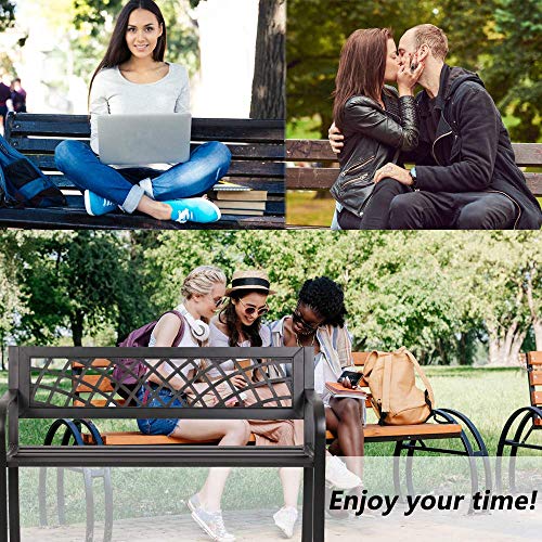 Patio Park Garden Bench Outdoor Metal Benches,400 lbs Cast Iron Steel Frame Chair w/PVC Mesh Pattern - for Park Yard Front Porch Path Yard Lawn Decor Deck Furniture,Black