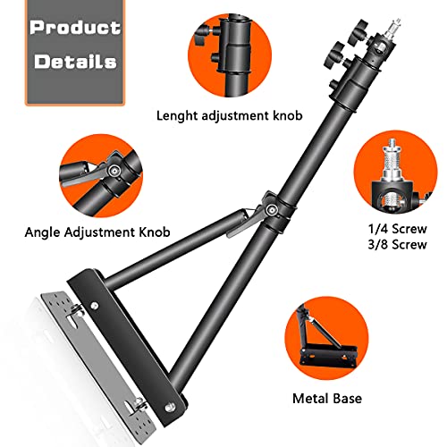 Wall Mounting Triangle Boom Arm for Ring Light, Support 180° Flexible Rotation, 28-51in Adjustable Length, Save Space, for Monolight, Softbox, Umbrella and Reflector