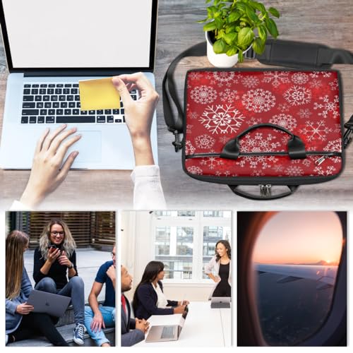 Christmas Snowflake Laptop Computer Bag Waterproof Shoulder Messenger Bag 13-15 inch Durable Laptop Tote Bag with Shoulder Strap Handle Lightweight Crossbody Briefcase