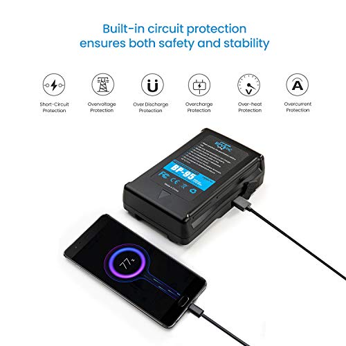 REYTRIC 95Wh(6600mAh) V Mount/V-Lock Battery with D-tap Output Charger and D-Tap Cable Compatible Video Camera Camcorder Broadcast LED Light Replacement Brick for DSLR