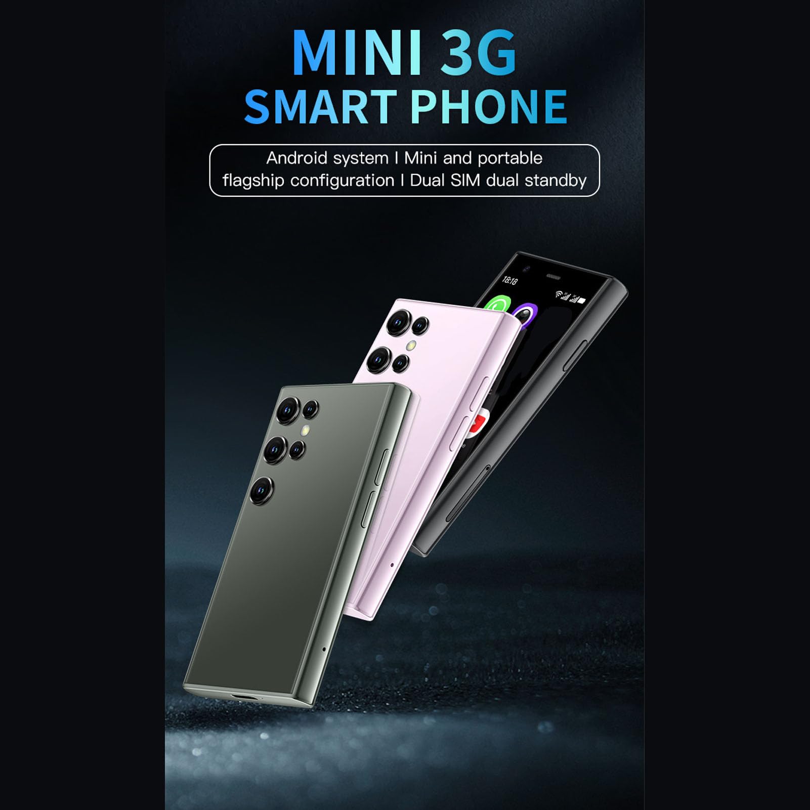 Yunir S23 Pro Mini Smartphone, 3.0 Inch Ultra Thin Mini Mobile Phone 2GB 16GB ROM 3G Pocket Cell Phone for Android 8.1 ()
