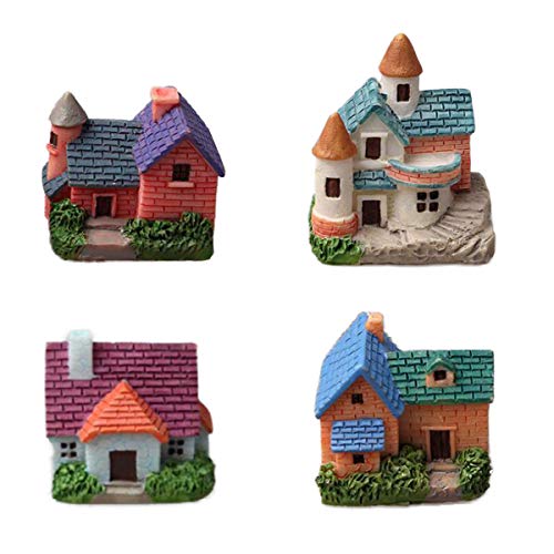 N/C Pupdoge 4 Pcs Miniature Fairy Garden Stone House, Mini Resin House Fairy Cottage House Micro Landscape Garden Decoration for Plant Flower Pots