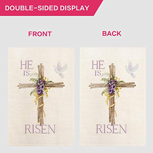 Gormcore He is Risen Garden Flag Easter Greeting Religion Small Garden Flag Vertical Double Sided Rustic Farmland Burlap Yard Lawn Outdoor Decor 12.5x18