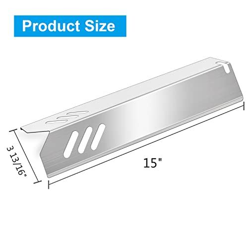 Plowo Stainless Steel Heat Plate Shield Gas Replacement for Dyna-Glo DGF510SBP, Backyard BY13-101-001-13, Uniflame GBC1059WB, BHG Grill Models, 4-Pack BBQ Burner Covers Flame Tamer, 15β x 3 13/16β