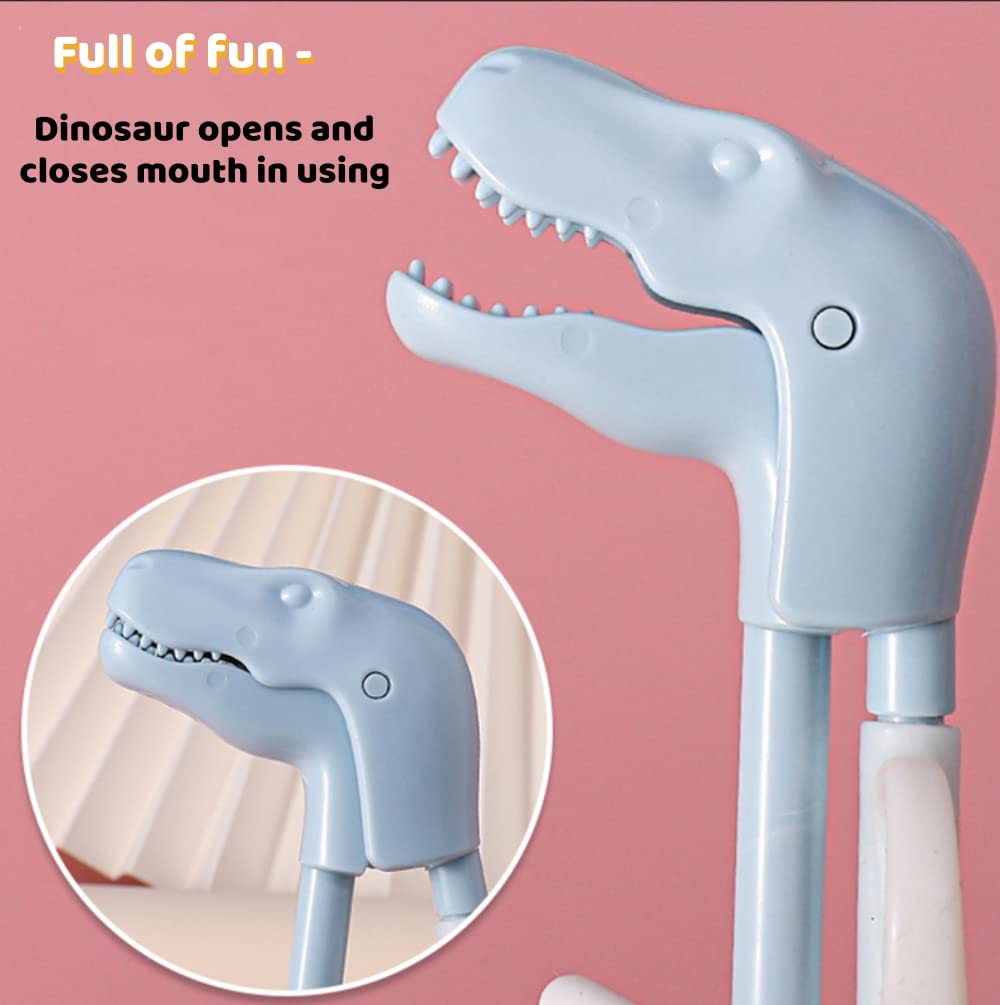 Training Chopsticks for Kids, Jawbush 3 Pairs Kids Learning Chopsticks, Cute with Dinosaur Head, Non-slippery Indented Tips and Adjustable Finger Holders, Easy to Use and Clean, Dishwasher Safe