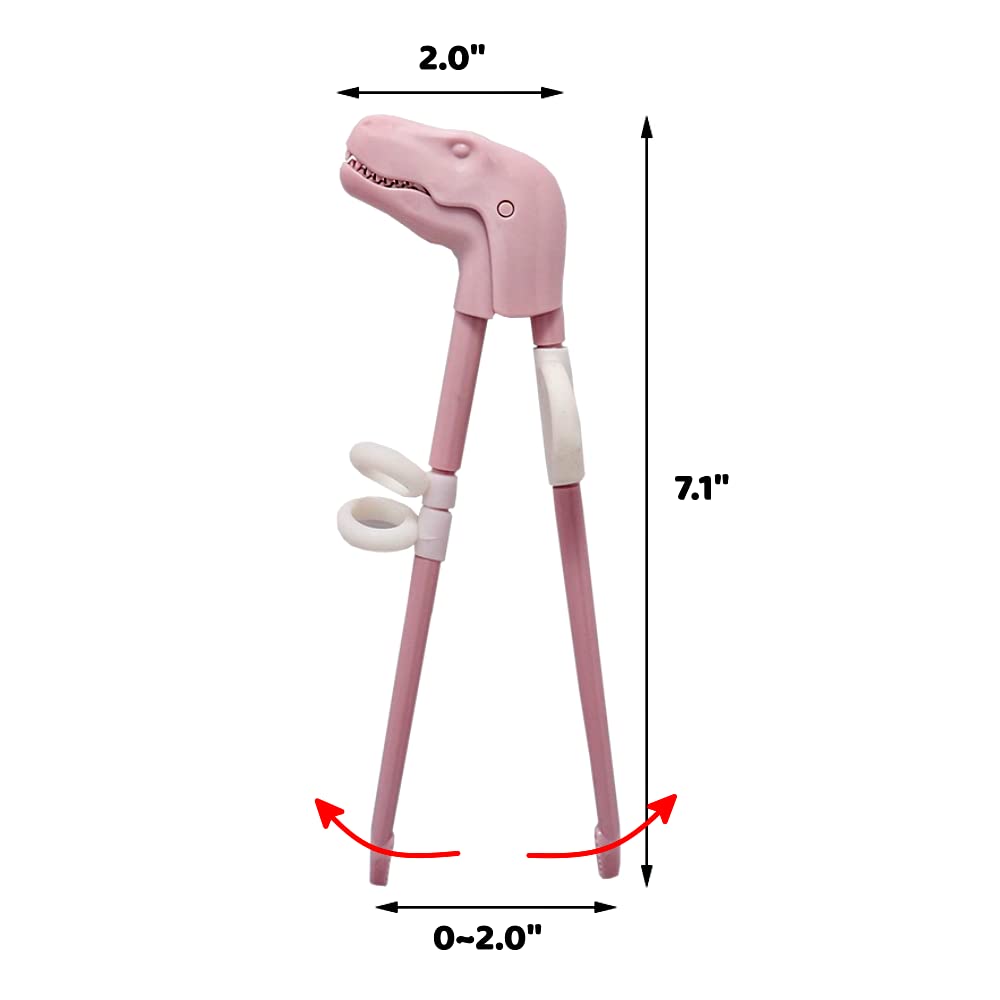 Training Chopsticks for Kids, Jawbush 3 Pairs Kids Learning Chopsticks, Cute with Dinosaur Head, Non-slippery Indented Tips and Adjustable Finger Holders, Easy to Use and Clean, Dishwasher Safe