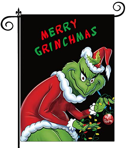 WLWLG Merry Grinchmas Garden Flag for Christmas Indoor & Outdoor Decoration 12''x17'' Double-Sided Vertical Burlap Garden Flag i, GF003