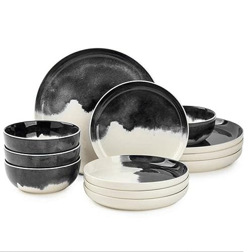 TBGFPO Dinnerware Drip Stoneware 12 Piece Set Dishes and Plates Sets Dinnerware Set Round Dish Set Tableware Combination (Color : E, Size : As Shown)