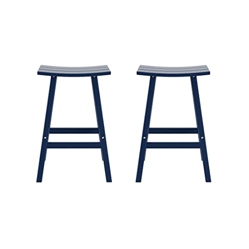 WestinTrends Malibu 29 Inch Outdoor Bar Stools Set of 2, All Weather Resistant Poly Lumber Adirondack Bar Height Stools, Navy Blue
