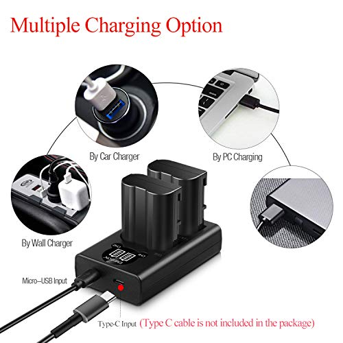 ENEGON EN-EL15 /EL15a/EL15b/EL15c Replacement Battery (2 Pack) and Smart LED Dual Charger Kit for Nikon Z6, Z7,D7500 D7000, D7100, D7200 D500, D600, D610, D750,D780 D800, D810,D850 Digital Cameras