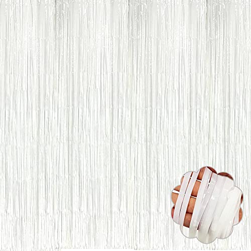 8 Pack White Tinsel Foil Fringe Curtain Backdrop, 3.28Ft x 8.2Ft Metallic Streamers for Photo Booth Birthday Wedding Bridal Shower Bachelorette New Year Party Thanksgiving Christmas Decorations