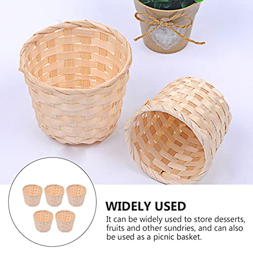 DOITOOL 5Pcs Mini Woven Baskets Without Handles, Miniature Flower Basket Dollhouse Picnic Basket Mini Wicker Basket for Fairy Garden Dollhouse Accessory, 9X9X7.5cm