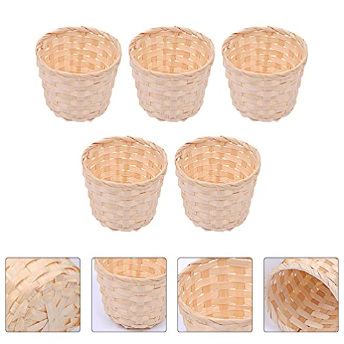 DOITOOL 5Pcs Mini Woven Baskets Without Handles, Miniature Flower Basket Dollhouse Picnic Basket Mini Wicker Basket for Fairy Garden Dollhouse Accessory, 9X9X7.5cm