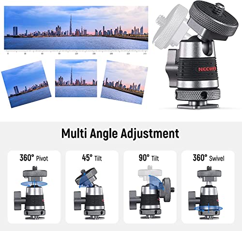 NEEWER Mini Ball Head with Removable Cold Shoe Mount and 1/4” Screw, Detachable Cold Shoe Base, 2 Way Installation Compatible with SmallRig Cage, DSLR Camera, Monitor, LED Video Light (2 Packs, ST44)