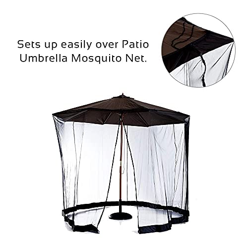 HomeRoots 9' Patio Umbrella Outdoor Table Bug Screen Mesh Black Mosquito Net Canopy Curtains Adjustable Enclosure Large Umbrella Hanging Tent 100% Polyester Light Weight Mosquito Netting