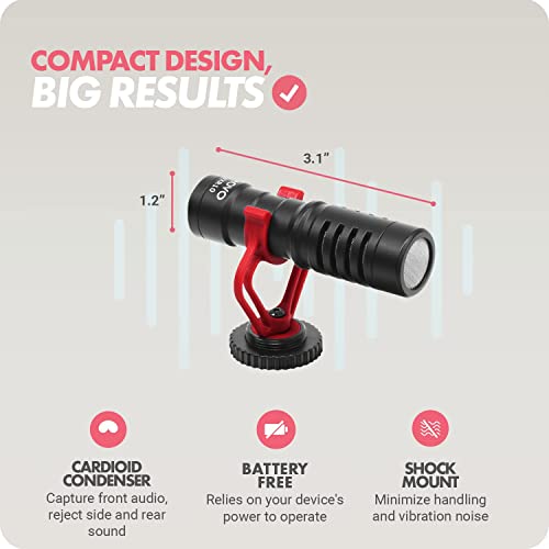 Movo VXR10 Universal Video Microphone with Shock Mount, Deadcat Windscreen, Case for iPhone, Android Smartphones, Canon EOS, Nikon DSLR Cameras and Camcorders - Perfect Camera Microphone, Shotgun Mic