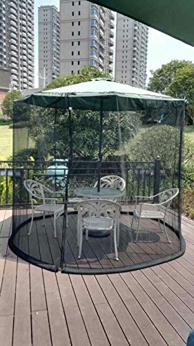 HomeRoots 9' Patio Umbrella Outdoor Table Bug Screen Mesh Black Mosquito Net Canopy Curtains Adjustable Enclosure Large Umbrella Hanging Tent 100% Polyester Light Weight Mosquito Netting
