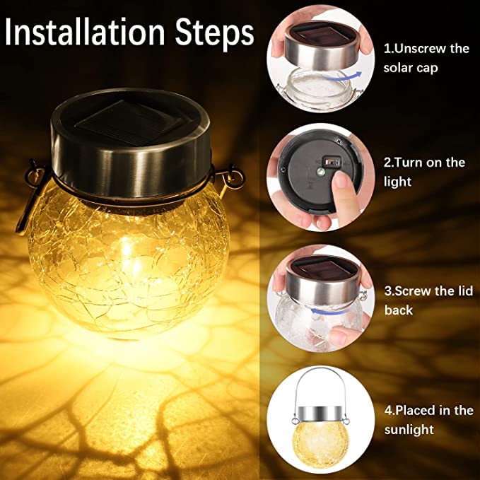 GZKPL Outdoor Solar Light, Waterproof Hanging Lantern Decorative Garden Lights with Cracked Glass & Hook for Patio, Tree, Yard, Camper, Lawn, Pool, Christmas Decor (Warm White)