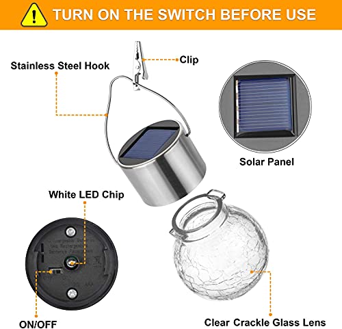 GZKPL Outdoor Solar Light, Waterproof Hanging Lantern Decorative Garden Lights with Cracked Glass & Hook for Patio, Tree, Yard, Camper, Lawn, Pool, Christmas Decor (Warm White)