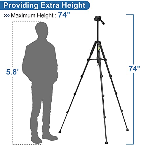 Endurax 74 Camera Tripod for Canon Nikon Sony, DSLR Tripod Stand Tall with Phone Mount and Carry Bag