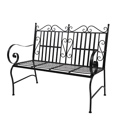 Knocbel 44.5" Metal Outdoor Bench Patio Garden Porch Chair Loveseat with Armrests (Black)