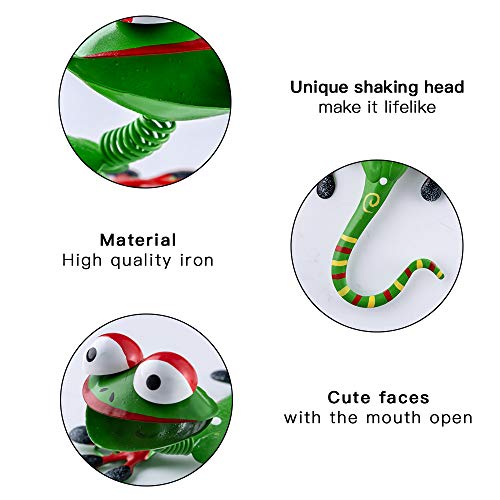 YEAHOME 4 Pack Metal Geckos Inspirational Wall Art, Mexican Outdoor Wall Decor with Shaking Head, Lizard Wall Sculptures & Statues for Farmhouse, Porch, Patio, Lawn, Fence, Backyard