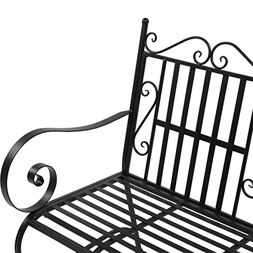 Knocbel 44.5" Metal Outdoor Bench Patio Garden Porch Chair Loveseat with Armrests (Black)