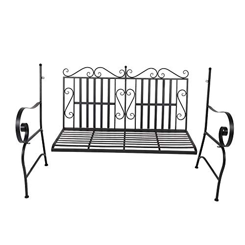Knocbel 44.5" Metal Outdoor Bench Patio Garden Porch Chair Loveseat with Armrests (Black)