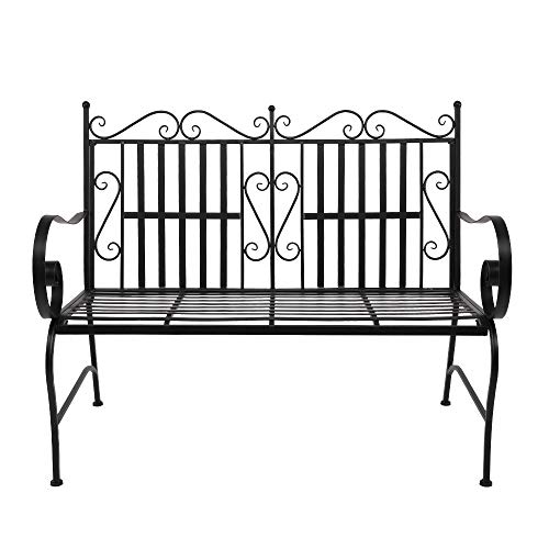 Knocbel 44.5" Metal Outdoor Bench Patio Garden Porch Chair Loveseat with Armrests (Black)