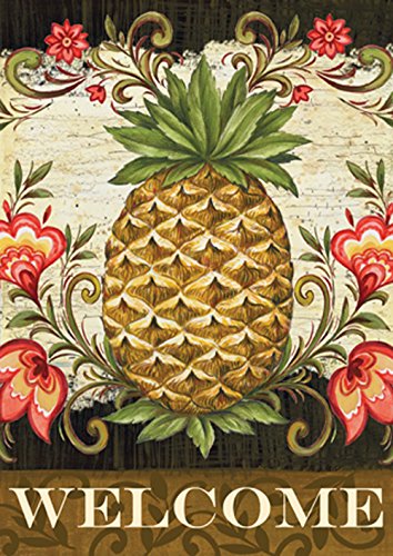 Toland Home Garden 111163 Pineapple & Scrolls Welcome Flag, 12x18 Inch, Double Sided for Outdoor Spring House Yard Decoration