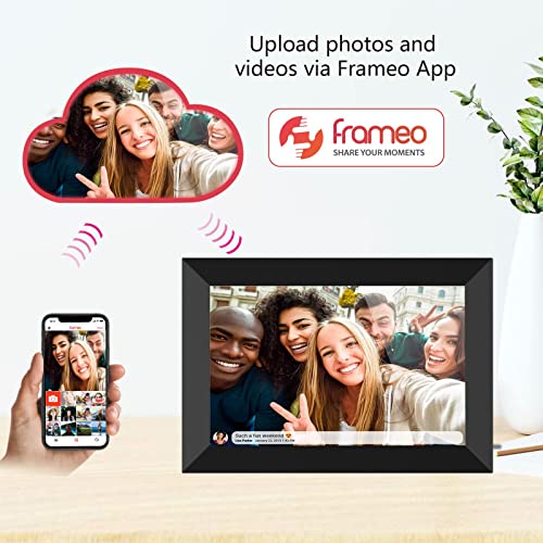 FRAMEO Digital Photo Frame WiFi 10.1 Inch HD IPS LCD Touch Screen, 16GB Memory, Auto-Rotate, Wall-Mountable, Easy Setup to Share Photos & Videos via Free App from Anywhere