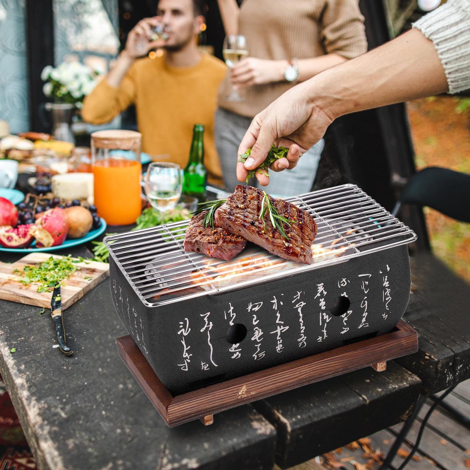 Japanese Barbecue Grill, Portable Charcoal Chrome Cooking Grill, Japanese and Wind Grill, Internal Grates BBQ Grill Rectangle with Wire Mesh, Outdoor Barbecues Camping Traveling