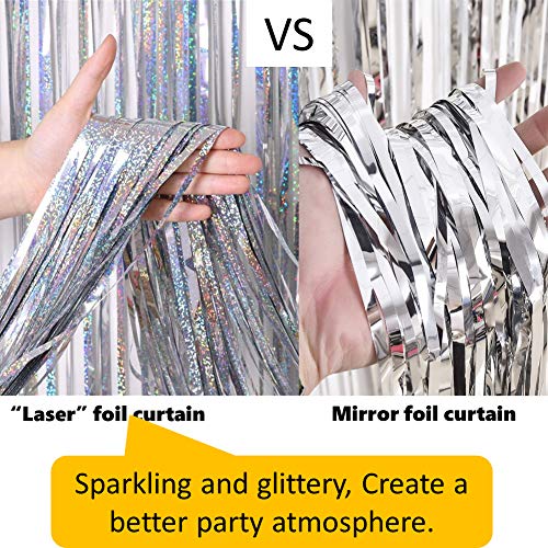 Moohome 2 Pack 3.28 ft x 9.84 ft Metallic Sparkle Silver Fringe Curtains Tinsel Foil Curtains for Party Backdrop Photo Booth Backdrop Door Window Streamer Curtain Party Wedding Background Decor