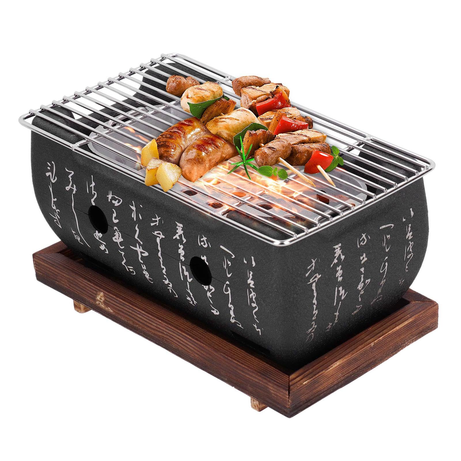 Japanese Barbecue Grill, Portable Charcoal Chrome Cooking Grill, Japanese and Wind Grill, Internal Grates BBQ Grill Rectangle with Wire Mesh, Outdoor Barbecues Camping Traveling