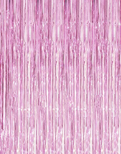 2 Pcs 3.2ft x 8.2ft Shiny Light Pink Metallic Tinsel Foil Fringe Curtains Photo Booth Backdrop for Birthday Wedding Holiday Celebration Bachelorette Party Decorations (Light Pink)