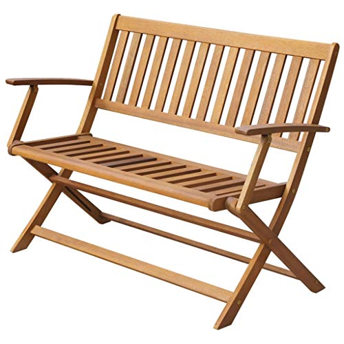 Festnight Folding Outdoor Garden Bench Wooden Patio Porch Chair Seat with Backrest and Armrest Solid Acacia Wood Courtyard Decoration Park Outdoor Furniture