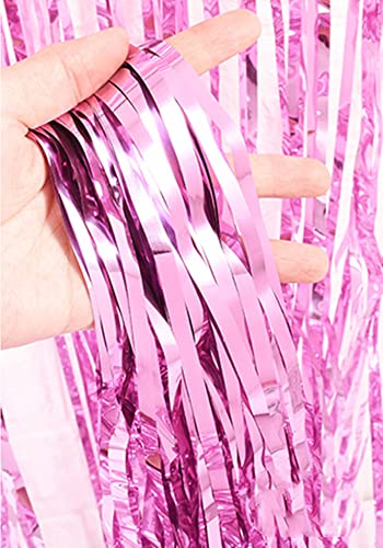 2 Pcs 3.2ft x 8.2ft Shiny Light Pink Metallic Tinsel Foil Fringe Curtains Photo Booth Backdrop for Birthday Wedding Holiday Celebration Bachelorette Party Decorations (Light Pink)