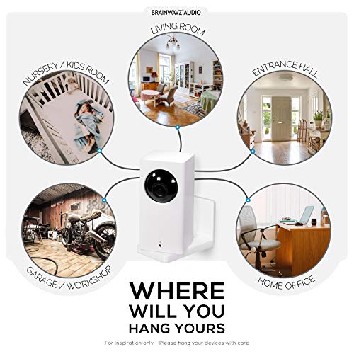 BRAINWAVZ Screwless Wall Mount Kit for Wyze Cam Pan, VHB Stick On - Easy to Install, Full Tilt & Pan Function, No Mess, No Drilling, Strong Adhesive Mount (White)