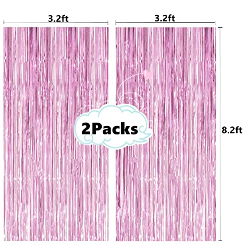 2 Pcs 3.2ft x 8.2ft Shiny Light Pink Metallic Tinsel Foil Fringe Curtains Photo Booth Backdrop for Birthday Wedding Holiday Celebration Bachelorette Party Decorations (Light Pink)