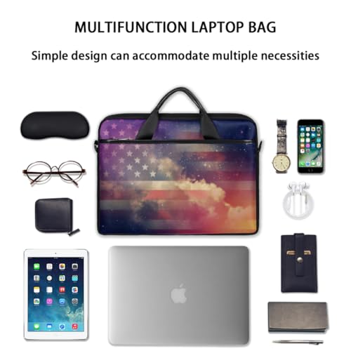 American Flag Night Sky Laptop Computer Bag Waterproof Shoulder Messenger Bag 13-15 inch Durable Laptop Tote Bag with Shoulder Strap Handle Lightweight Crossbody Briefcase