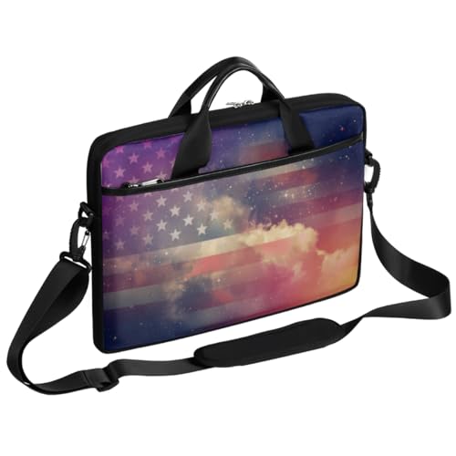 American Flag Night Sky Laptop Computer Bag Waterproof Shoulder Messenger Bag 13-15 inch Durable Laptop Tote Bag with Shoulder Strap Handle Lightweight Crossbody Briefcase