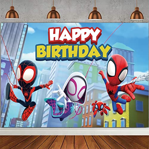 Spider Hero Party Background Spider Friends Children’s Birthday Party Photo Backdrop Background Baby Shower Photography Banner Decoration, 5 x 3 FT