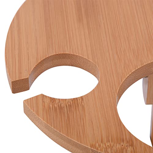 JIANWEI Foldable Wine Table Stake for Sand and Grass- Portable Beach Table Sturdy Wine Table, Lawn and Garden, Round Wooden Camping Picnic Glass Holder for Outdoor, Beach(C)
